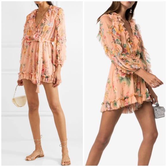 Zimmermann | Pants & Jumpsuits | Zimmermann Zinnia Silk Ruffle Romper ...